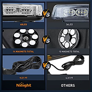 Nilight 12 Inch Roof Top Strobe Lights 48LED Hazard Light Emergency Safety Warning LED Flashing Light Bar Magnetic Mount 12V 24V Cars Trucks Tractors Snow Plows Construction Vehicles，2 Years Warranty