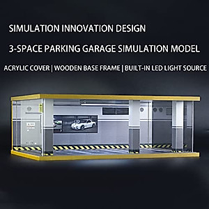Sikivot 1/24 Scale Car Display Case,Car Model Toy with Parking Lot Scene, Die-cast Car Garage Display Case,2 Parking Space Acrylic Toy Garage with LED Light