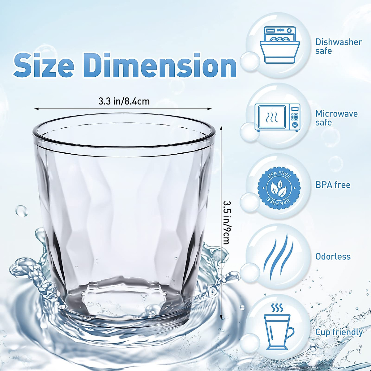 Potchen Set of 10 Plastic Drinking Glasses 10 Oz Unbreakable Clear Tumblers Dishwasher Safe Acrylic Juice Cups Transparent Reusable Plastic Water Glasses Stackable for Kids Home Picnic Party