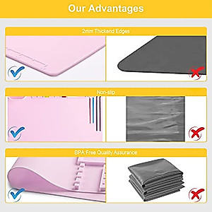 Silicone Painting Mat, Art Mat with Cup, Craft Paint Brush Cleaner Tool, Artist for Kids Gift Clay DIY Creations (Pink)