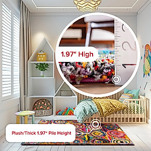 nuLOOM Kindra Abstract 2x6 Runner Shag Rug for Living Room Bedroom Dining Room Nursery Entryway Hallway, Multicolor/Red