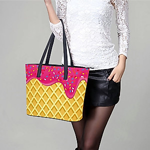 Womens Handbag Strawberry Ice Cream Print Leather Tote Bag Top Handle Satchel Bags For Lady