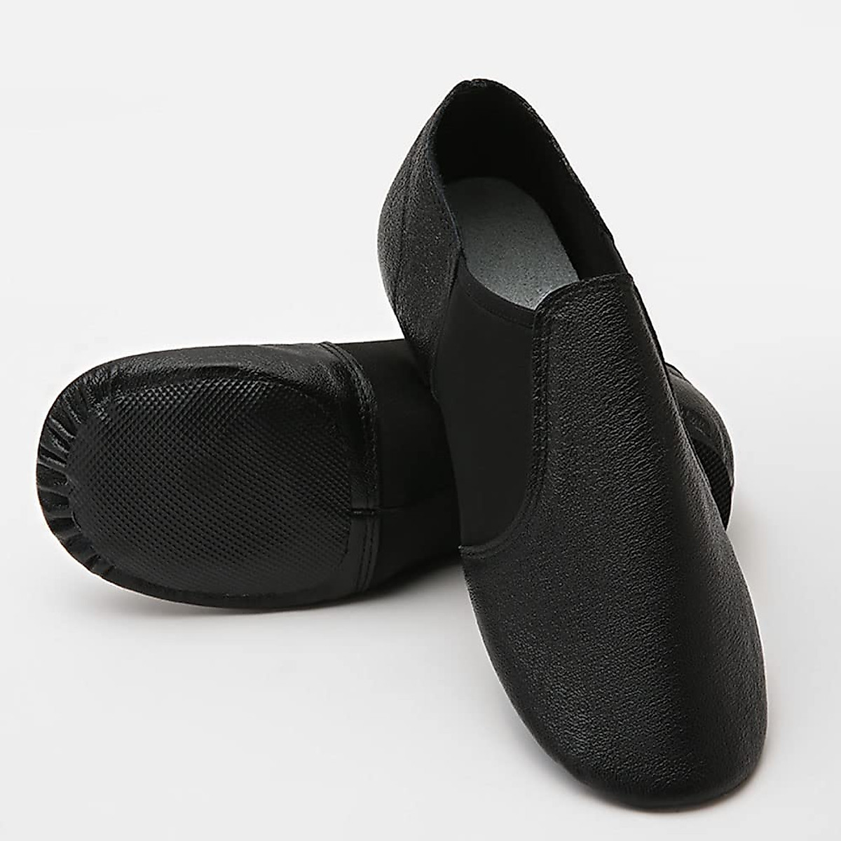 Women Leather Jazz Dance Dhoes Girls Dancing Ankle Boots Slip On Jazz Shoe（Black，US 7.5）