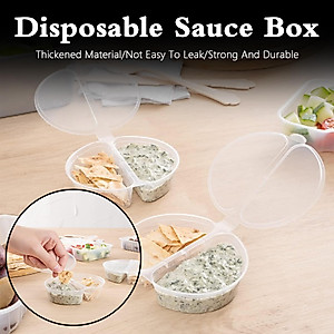 CATPAN Condiment Containers with Hinged Lids:Disposable Two-Compartment Sauce Containers,Clear Leak Proof Sauce Cups,Small Plastic Containers for Sauces,Travel Snack,100ML,30PCS