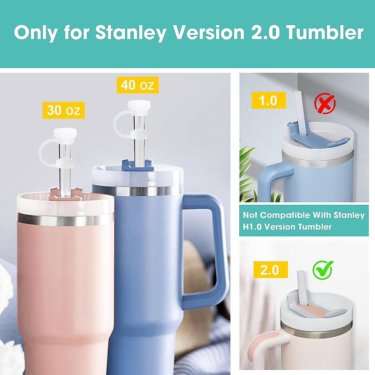 Airboat Silicone Spill Proof Stopper Set for Stanley H2.0 40oz 30oz Tumbler, Leak Proof Straws Topper Cover Cap Tumbler Accessories Compatible with Stanley Mug Cup