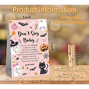 Don't Say Baby Clothespin Games Sign (1 Sign + 50 Mini Clothespins), Halloween Ghost Pumpkin Gender Neutral Gender Reveal Baby Shower Prizes Game, Halloween Baby Shower Party Decorations-SG01