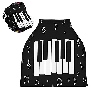 Music Icon with Piano and Musical Notes Baby Car Seat Covers Canopy Nursing Cover Breastfeeding Scarf Soft Breathable Stretchy Coverage Infant Stroller Cover Multi Use for Boys Girls Babies