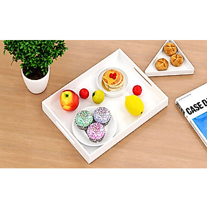 NIUBEE Acrylic Serving Tray 12x16 Inches -Spill Proof- White Decorative Tray Organiser for Ottoman Coffee Table Countertop with Handles