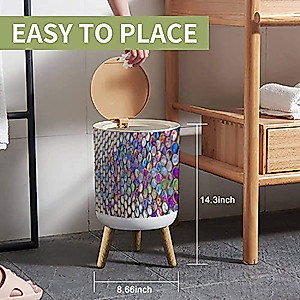 IBPNKFAZ89 Small Trash Can with Lid Round Purple Glass Garbage Bin Wood Waste Bin Press Cover Round Wastebasket for Bathroom Bedroom Kitchen 7L/1.8 Gallon