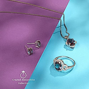 Peora Created Alexandrite Earrings for Women 14K White Gold, Classic Solitaire Teardrop Studs, Color-Changing Pear Shape 7x5mm, 1.75 Carats total, Friction Back