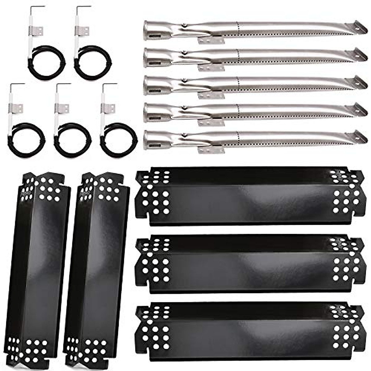 Metal Club Grill Parts Kit for Nexgrill 720-0888 720-0888N 720-0830H Gas Grills, 5-Pack Flame Tamers Heat Plates Shields & Grill Igniters & Stainless Steel Pipe Burners Replacement