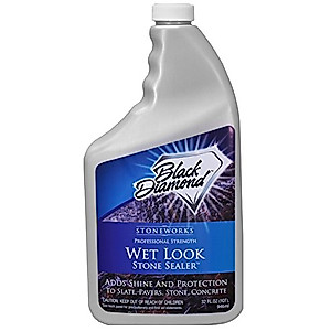 Wet Look Natural Stone Sealer. Durable, Long-Lasting Gloss Protection. Interior and Exterior Pavers, Slate, Sandstone, Travertine, Flagstone, Driveways, Garage Floors, etc. Black Diamond Stoneworks