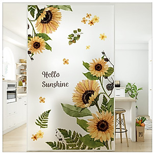 Sunflower Wall Stickers, 3D Yellow Flower Wall Decals, Easy Peel and Stick Wallpaper, DIY Removable Wall Art Mural for Bathroom, Bedroom, Nursery, TV Shower Door Home Decor