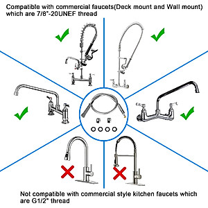 Replacement B-0044-H Commercial Sink Sprayer Hose for T&S Brass, 44 inch Stainless Steel Flexible Pre-Rinse Hose with Heat Resistant Gray Handle Commercial Kitchen Sink Faucet Dish Spray Part