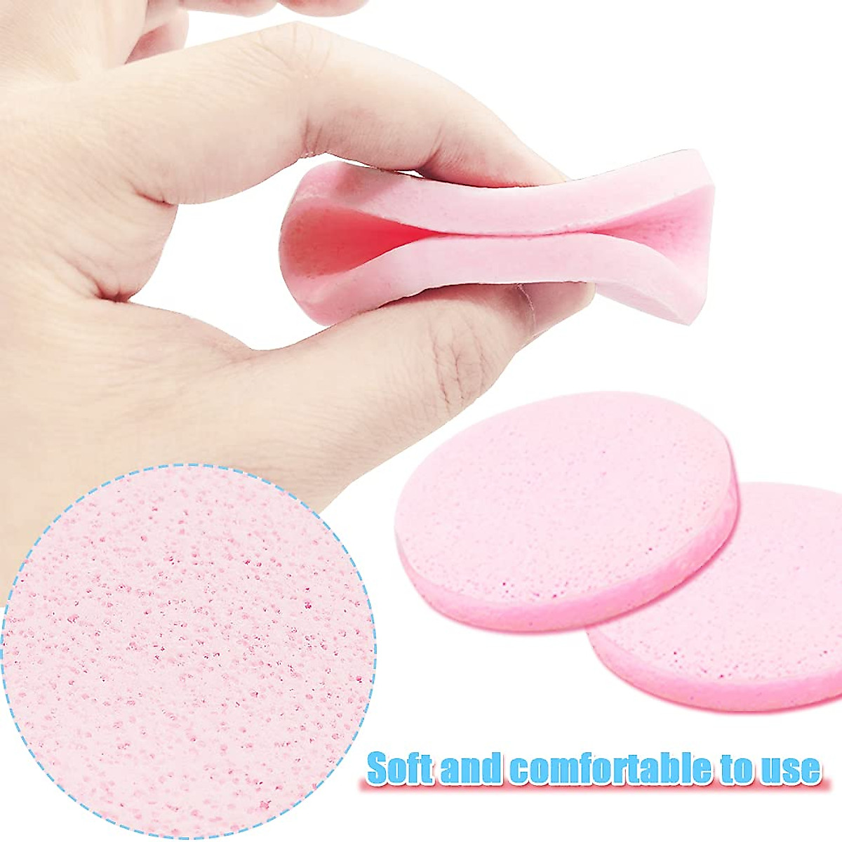 120 Pcs Facial Sponges Compressed,Face Cleansing Sponge,Makeup Removal Sponge Pads,Exfoliating Wash Round Sponge for Women,Girls,Pink