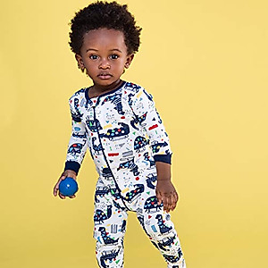 Lamaze Boys' Super Combed Natural Cotton Footed Stretchie One Piece Sleepwear, Baby and Toddler, Zipper, 1 Pack, Blue Animals, 18 Months