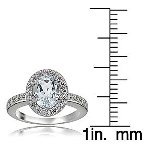 Ice Gems Sterling Silver Very Light Aquamarine and White Topaz Oval Halo Ring