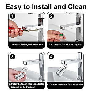 VJJB Faucet Extender,Universal Splash Filter 720 Rotating Faucet, Swivel Sink Faucet Aerator for Face Washing, Eye Flush and Gargle, 2 Water Outlet Modes for Kitchen and Bathroom Sink (With Adapter)