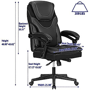 KCREAM Office Chair Back Support, Ergonomic Desk Chair Computer Chair PU Leather Chair Swivel Chair Armrests with Thick Padded Seat Managerial & Executive Chairs(9109-black)