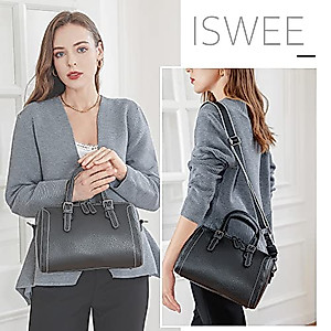 Iswee Genuine Leather Top Handle Satchel Shoulder Bag Women Designer Handbags Cross body Bags for Ladies (Black)