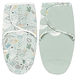 ZIGJOY Swaddle Blanket Cotton Knit Baby Wrap 3-6 Months, 0.5 Tog Newborn Wearable Swaddle Sleep Sacks，Adjustable 2 Pack Infant Sleep Sack for Baby Boy Girl（Green）
