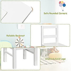 Costzon Kids Table and Chair Set, Children Wooden Activity Table w/Storage, Double-Sided Building Block Tabletop, Drawers, 2 Chairs for Preschool, Nursery, Kindergarten, Toddler Table & Chair (White)