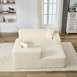 Free Modular Cloud Couch Deep Seat Sectional Sofa with Left Chaise and 5 Pillows, Modern Minimalist Style L-Shaped Chenille Upholstered Corner Sofa&Couch Cum Sofabed for Living Room