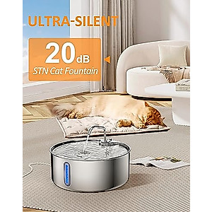 STN Cat Water Fountain 118oz/3.5L Stainless Steel Cat Fountain with Water Level Window,Ultra-Quiet and Durable Pump,3 Replacement Filters