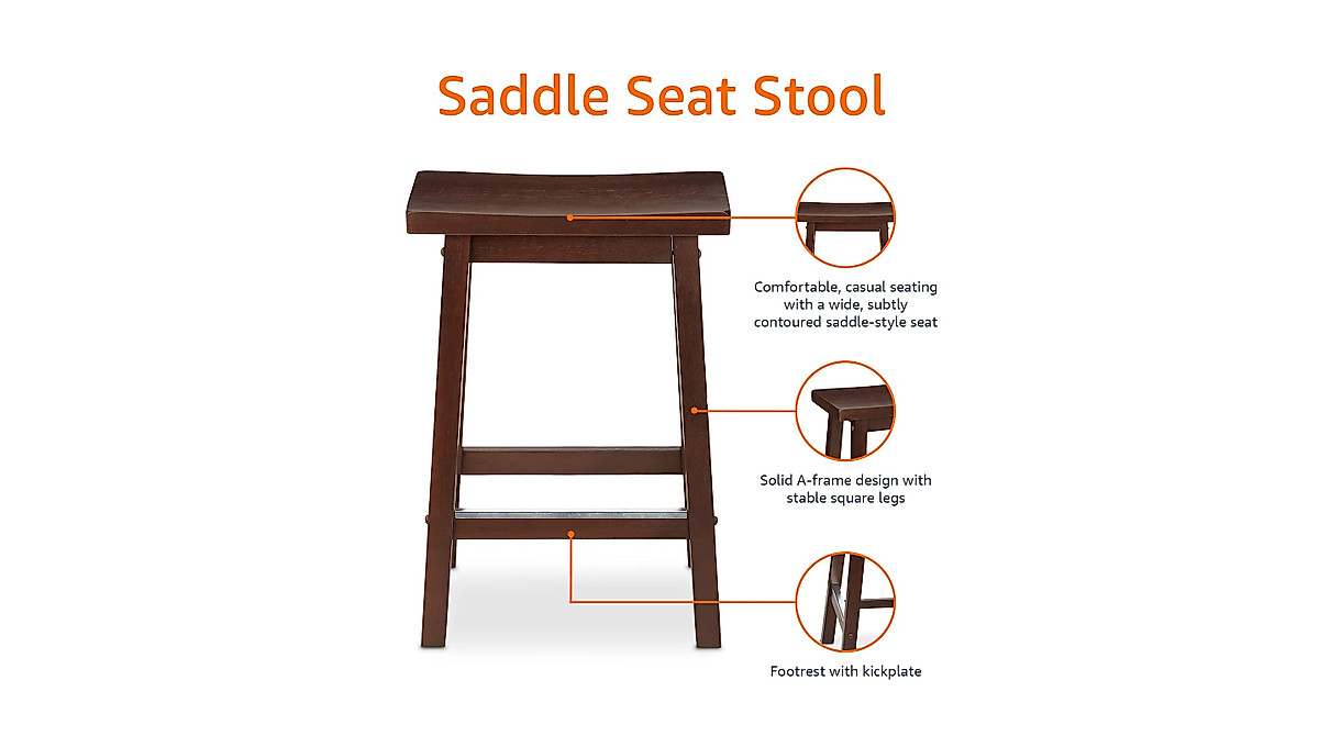 Amazon Basics Walnut Counter-Height Stools - Set of 2 for Kitchen & Bar