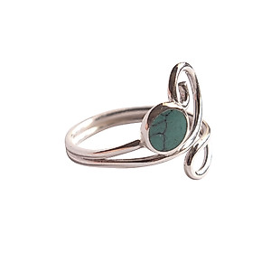 Handmade Silver Swirl & 5mm Turquoise Gemstone Wrap Band Adjustable Toe Ring, 925 Sterling Silver, Classic Dainty Open Toe, Pinky or Knuckle Rings for Women, By MiYa Jewelry Creations