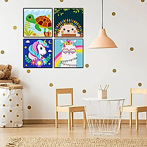 CarlonLin Framed 4 Pack Paint by Number for Kids, Paint by Numbers for Kids Ages 8-12, Paint by Numbers Kits Children Beginner, DIY Acrylic Oil Painting for Home Wall Decor (8x8inch)
