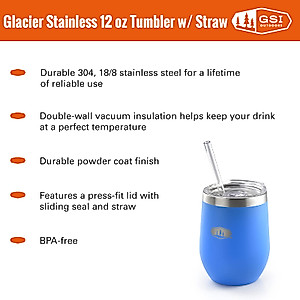 GSI Outdoors Glacier Stainless Tumbler | Lightweight Double-Wall Vacuum Insulated Tumbler with Straw for Camping, BBQ, Cocktails