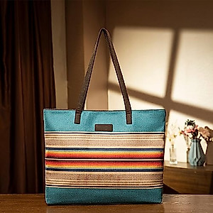 Montana West Wrangler Tote Purse Bag Aztec Canvas Shoulder Bags Native American Western Handbags for Women Genuine Leather Strap Hobo Bag WG53-8112TQ