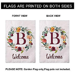 ULOVE LOVE YOURSELF Letter B Garden Flag with Flowers Wreath Double Sided Print Welcome Garden Flags Outdoor House Yard Flags 12.5 x 18 Inch