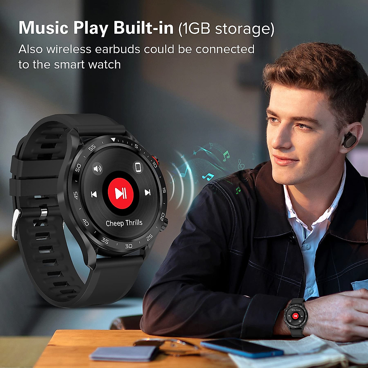 BRIBEJAT Smart Watch for Men, HD 1.32'' Stainless Steel Case Smartwatch, Waterproof Fitness Tracker Pedometer SpO2/Heart Rate/Sleep Monitor, Activity Tracker Compatible with iOS Android Phone