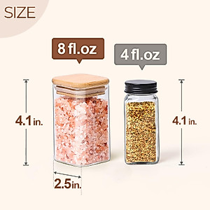 ComSaf 12Pcs Glass Spice Jars with Bamboo Lid, 8oz Airtight Square Spice Containers with 275 Black Lables, Empty Seasoning Jars for Spice Salt Sugar
