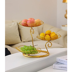 RAUVOLFIA Fruit Bowl, 3-Tier Fruit Basket Holder, Decorative Fruit Bowls Stand, Gold
