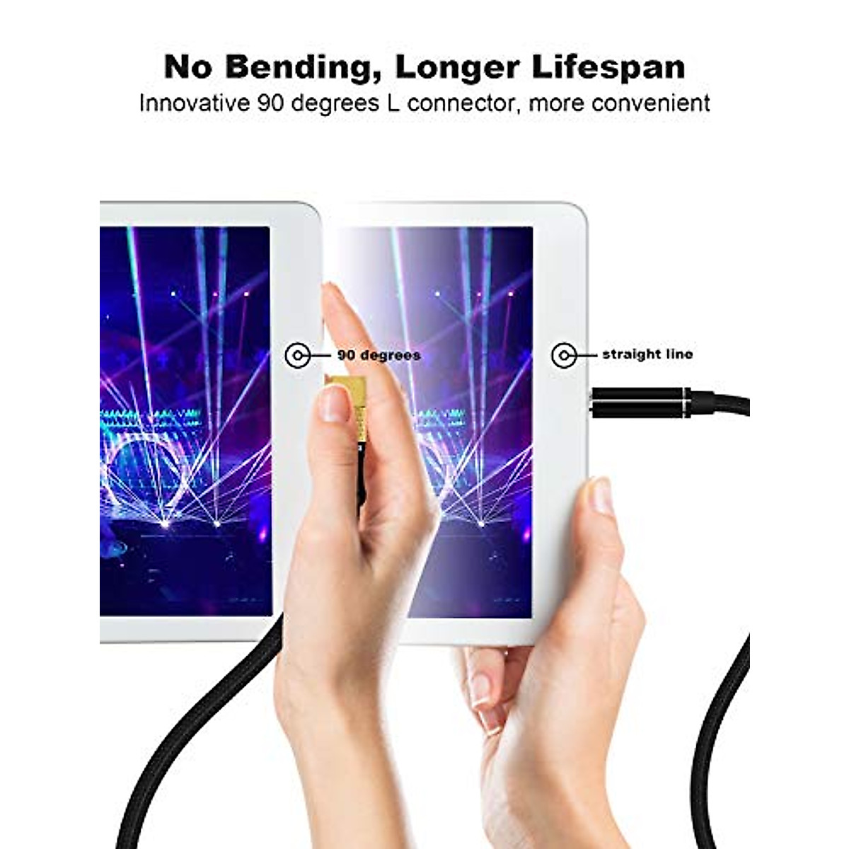 Aux Cable for Car， VANAUX 90 Degree Right Angle Auxiliary Cable Stereo Aux Jack to Jack Cord Compatible for Mp3 Player, Car Stereos, Smartphone, Speakers, Headphone and More(5ft/1.5m)