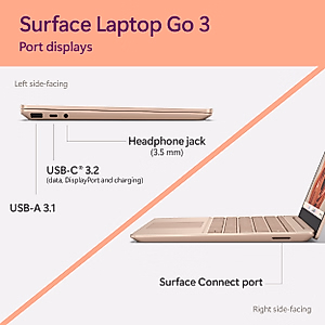Microsoft Surface Laptop Go 3 (2023) - 12.4" Touchscreen, Thin & Lightweight, Intel Core i5, 8GB RAM, 256GB SSD SSD, with Windows 11, Sandstone Color Copilot