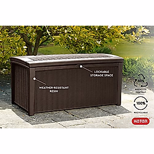 Keter Borneo 110 Gallon Resin Deck Box-Organization and Storage for Patio Furniture Outdoor Cushions, Throw Pillows, Garden Tools and Pool Toys, Brown