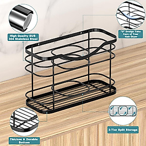 XILIMEN Hair Dryer Holder 3 in 1 Hair Tool Organizer Wall Mounted/Cabinet Door Bathroom Storage Under Sink Stainless Steel Countertop Hot Tools Basket for Blow Dryer, Curling Iron, Straightener