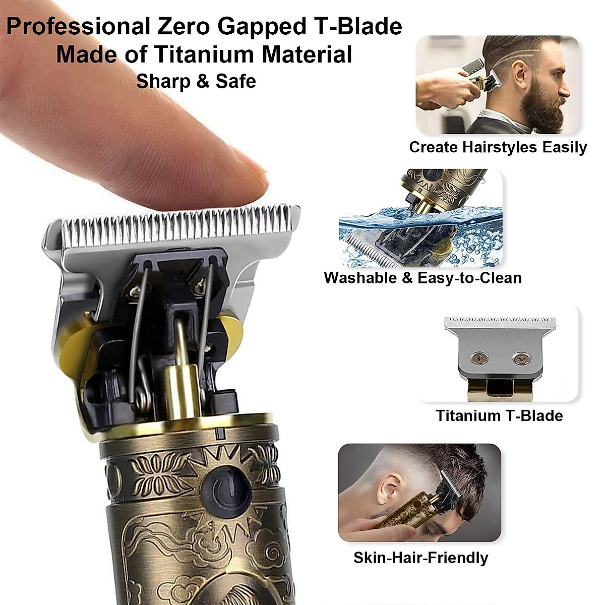 ROCKUBOT Professional Cordless Hair Clippers for Men,Hair Trimmer for Men Professional,Beard Trimmer for Men Zero Gapped Trimmers T Blade Trimmer Hair Cutting Kit Rechargeable LED Display