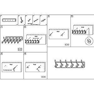 Coral Flower Wall Mounted Rack with Shelf-Rustic Wooden 6 Coat Hanger Rail Distressed Wood Black Metal Hooks, 27 Inches, Light Brown