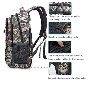 Camo Backpack, 40L Boys Backpack for School, Camouflage MOLLE Bookbag with USB Charging Port