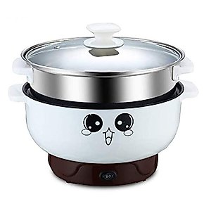 4-in-1 Multifunction Electric Skillet Non-Stick Stainless Steel Hot Pot Noodles Rice Cooker Soup Pot Portable Mini Heating Pan Cooking Fried (Diameter 20CM, 2.3L, Electric Skillet with Steam Grid)