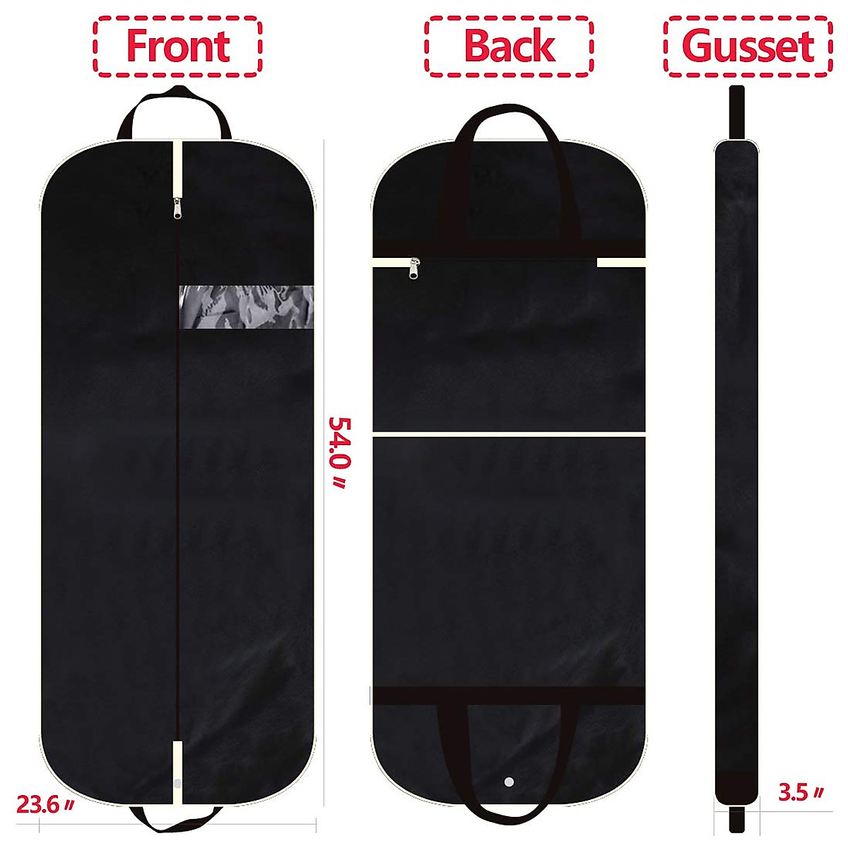 DIOMMELL 54" Garment Bag with Extra Large Pockets for Travel, Gusseted Suit Cover Mens Womens Foldable Hanging Bags for Clothes Shirts Dresses Coats