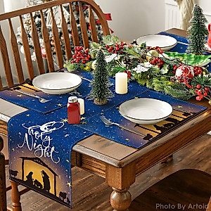 Artoid Mode The Lord Blue Sky Christmas Placemats Set of 6, 12x18 Inch Seasonal Winter Holy Night Table Mats for Party Kitchen Dining Decoration