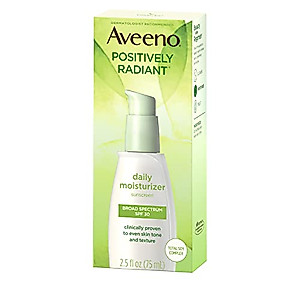 Aveeno Positively Radiant Daily Facial Moisturizer with Total Soy Complex and Broad Spectrum SPF 30 Sunscreen, Oil-Free and Non-Comedogenic, 2.5 fl. oz