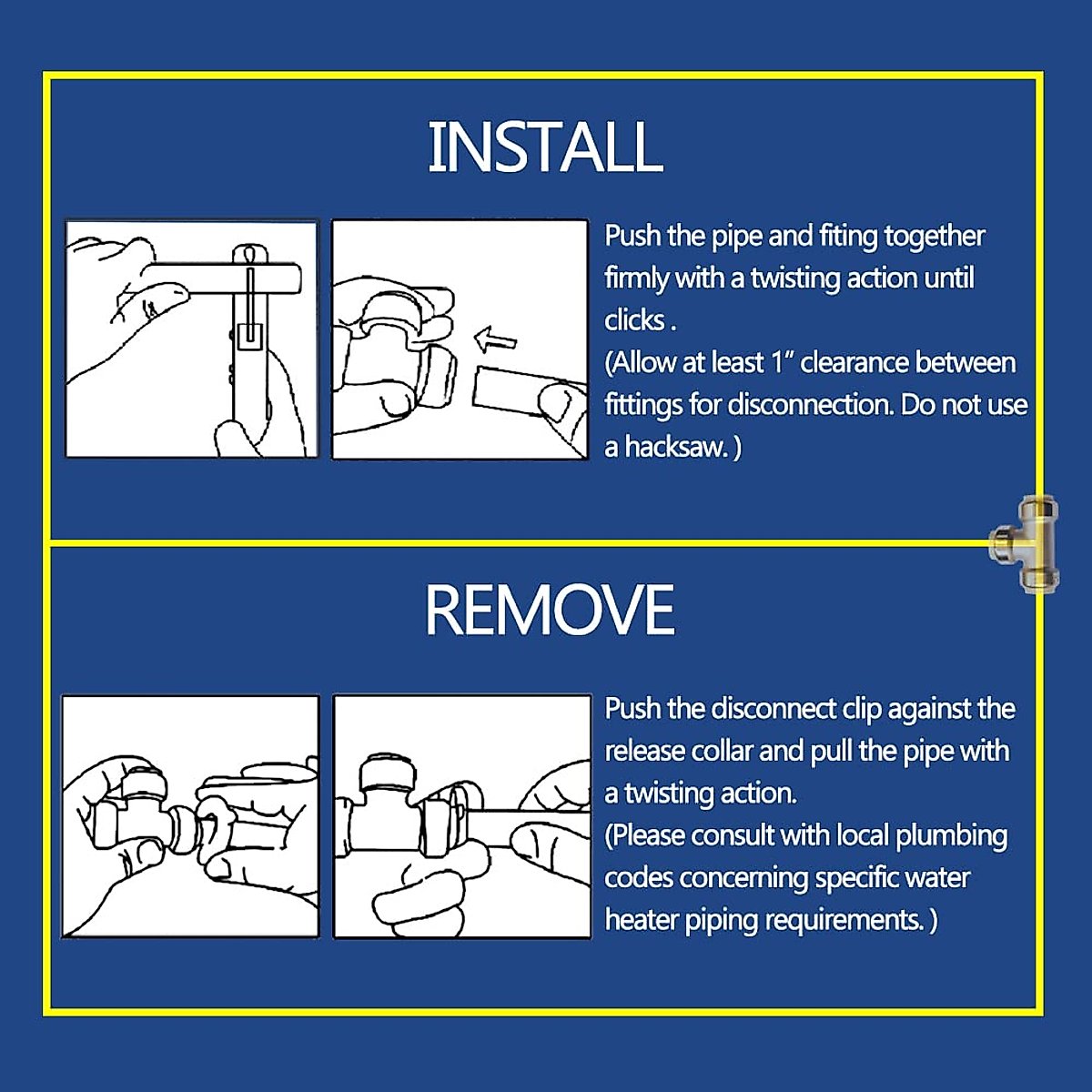 HQMPC Angle valve Angle Stop Valve, No lead Brass 1/2" Ptc x 1/4" Compression Push Fit Angle Shut Off Water Valve with Disconnect Clip Push-to-Connect, PEX, Copper, CPVC