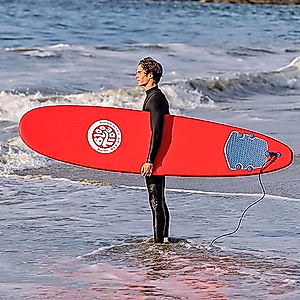 Bloo Tide 8ft Surfboard Soft top Red with Blue Wavizm Design Bottom Graphic